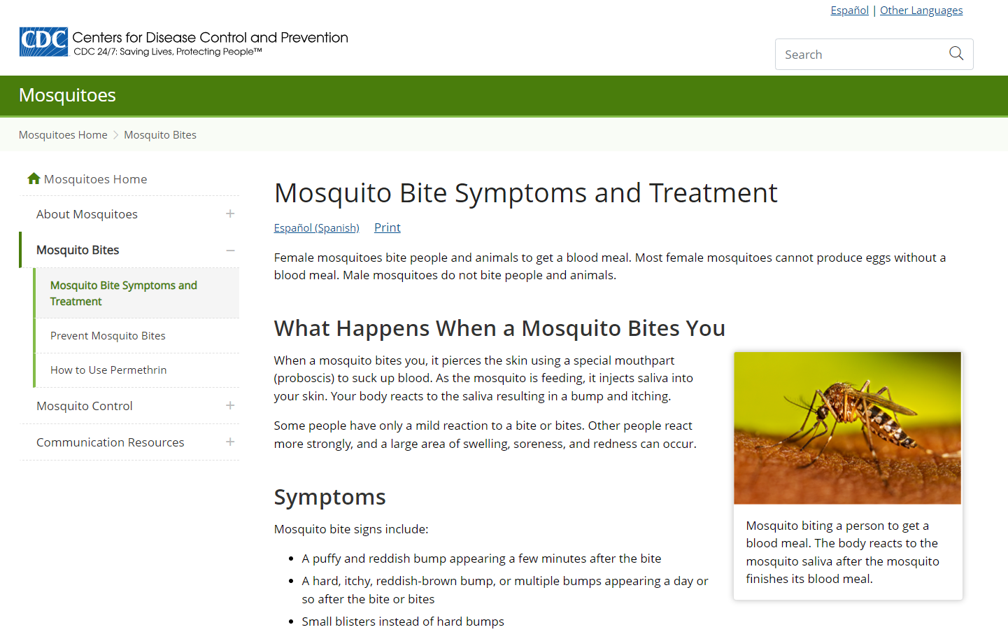 CDC | Mosquito Bite Symptoms and Treatment - Clark County Mosquito ...