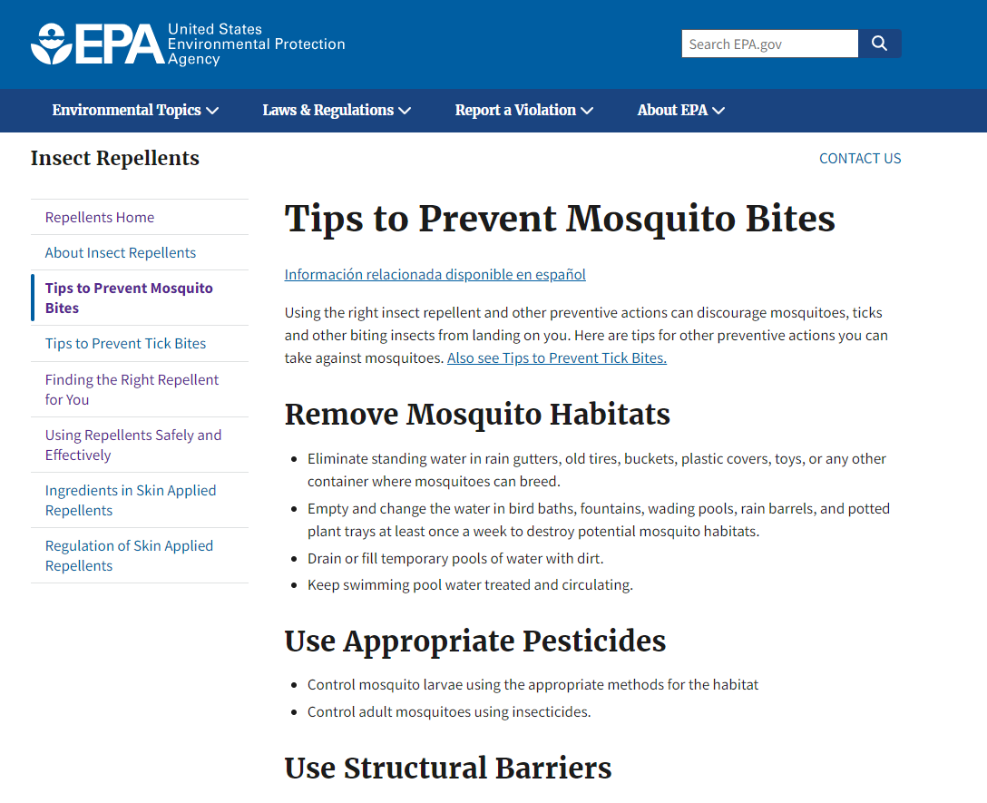 EPA | Tips to Prevent Mosquito Bites - Clark County Mosquito Control ...