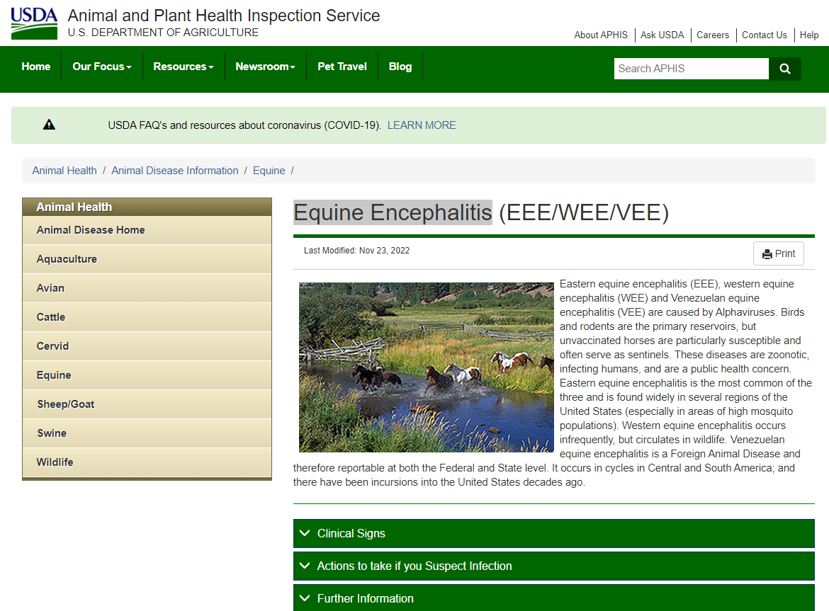 USDA | Equine Encephalitis - Clark County Mosquito Control District - CCMCD